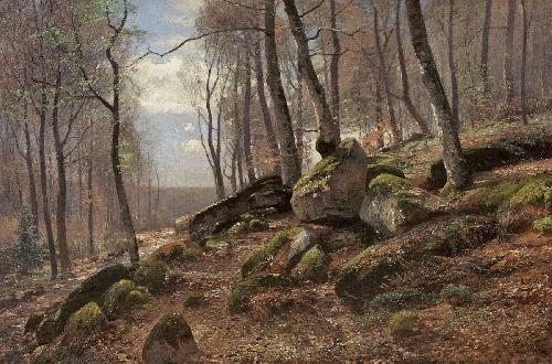 Wilhelm Schröter | FOREST WITH MOSS-GROWN ROCKS (1895) | MutualArt