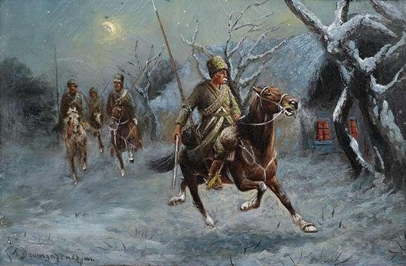 Adolf Constantin Baumgartner-Stoiloff | Cossack patrol in a wintry ...