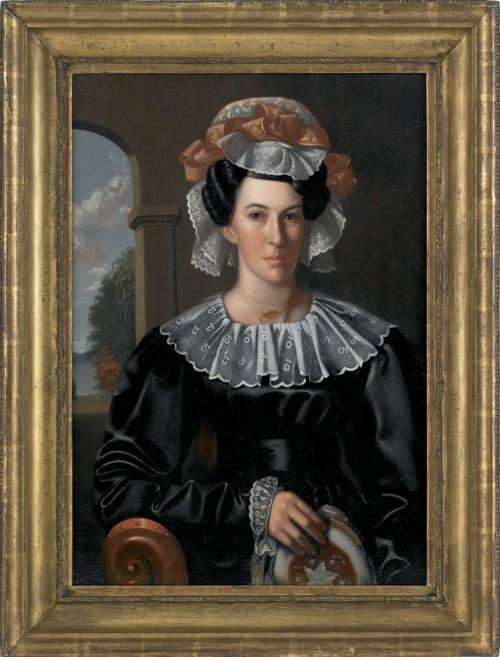 Samuel S. West | Portrait of Sarah Pyle in a black dress holding a ...