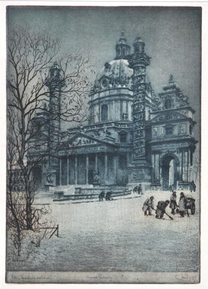 Emil Singer | Wien: Karlskirche im Schnee (Vienna: Charles Church in ...
