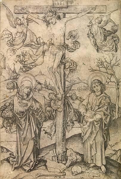 Martin Schongauer | The Crucifixion with Four Angels (Circa 1475 ...