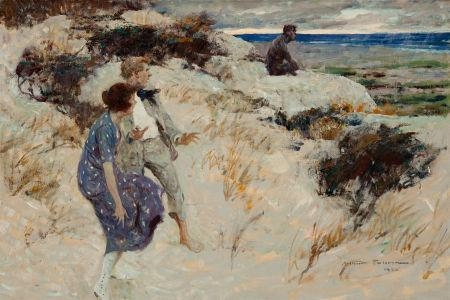 Arthur Davenport Fuller | Couple on the Beach with Aborigine (1924 ...