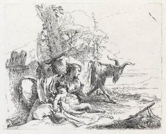 Giovanni Battista Tiepolo | A Woman, Satyr Child and Goat in a ...