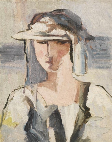Albert Mueller | Portrait eines Mädchens mit Hut (1920) | MutualArt