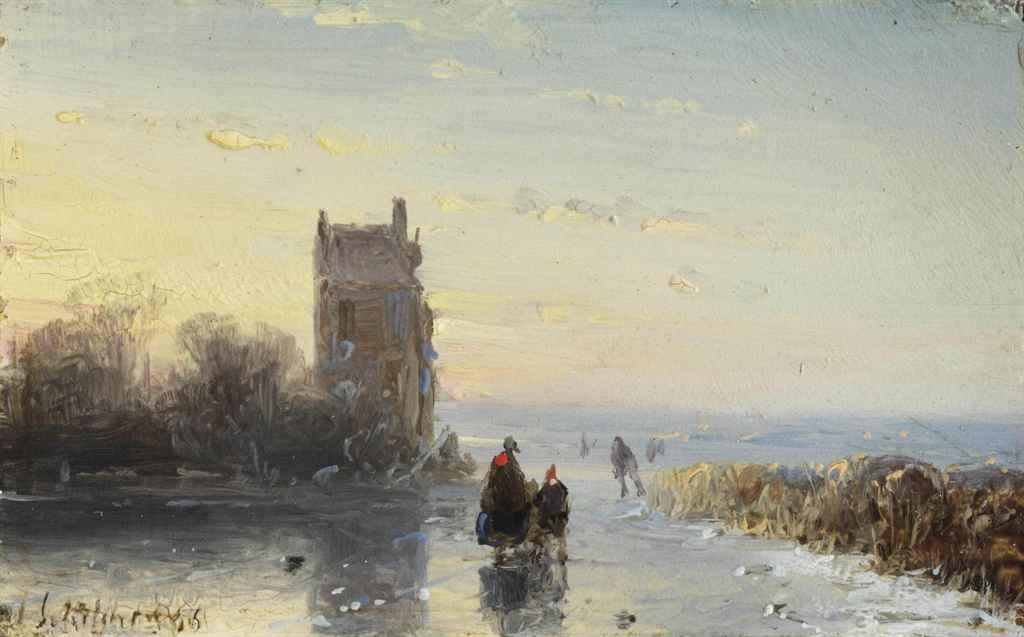 Andreas Schelfhout | Sunset at sea | MutualArt