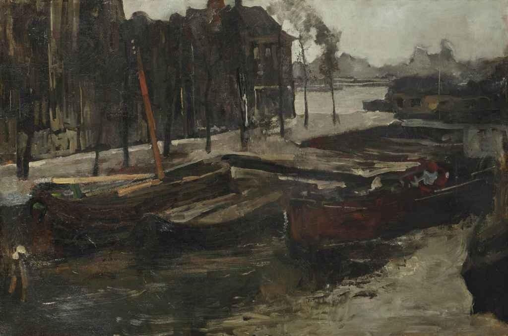 George Hendrik Breitner | The Kalkmarkt in winter, Amsterdam | MutualArt