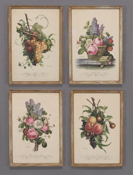 Jean-Louis Prévost | 4 works: Flower and fruit bouquets | MutualArt