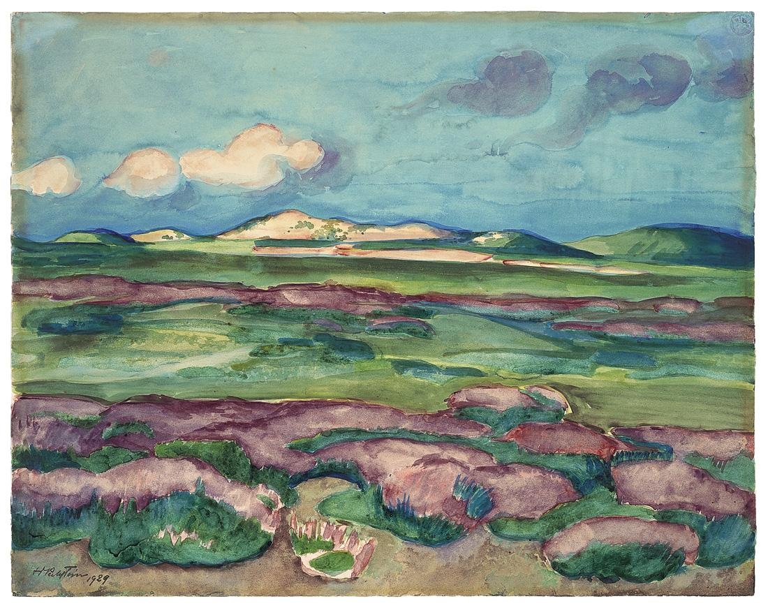 Max Pechstein | Self Portrait Smoking a Pipe and Landscape Study with ...