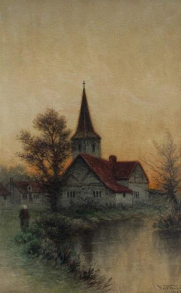 Frederick Arthur Verner | VILLAGE EN RIVIERE (1895) | MutualArt