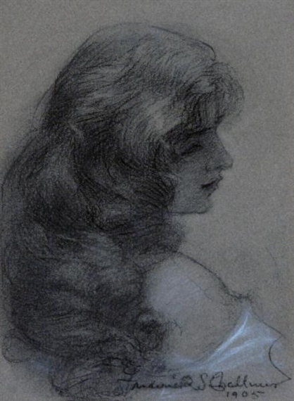 Frederick Challener | PORTRAIT OF A YOUNG WOMAN WITH LONG HAIR (1905 ...