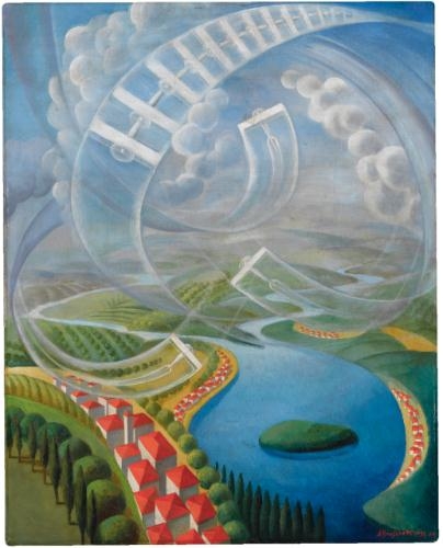 Alessandro Bruschetti | AEROPITTURA CON LAGO (1932) | MutualArt