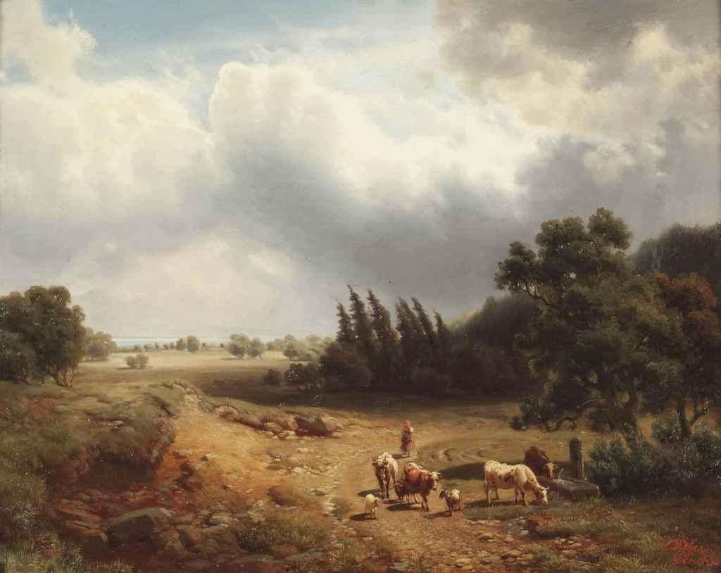 Heinrich Hofer | A winter landscape with figures beside a horse-drawn ...