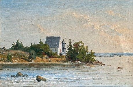 Johan Knutson | Coastal View with a Church | MutualArt