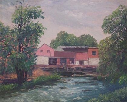 Cesare Ricciardi | FISHING BY A BARN | MutualArt