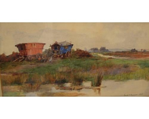 Edith Isabel Barrow | Caravans beside a pond (1896) | MutualArt