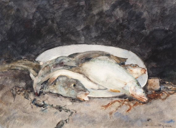 Hermanus Charles Christiaan Bogman | Still life with fish on a dish ...