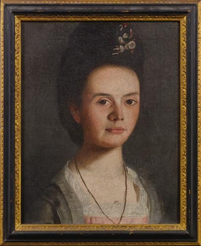 Samuel King | Portrait of a Young lady with spray of flowers in her ...