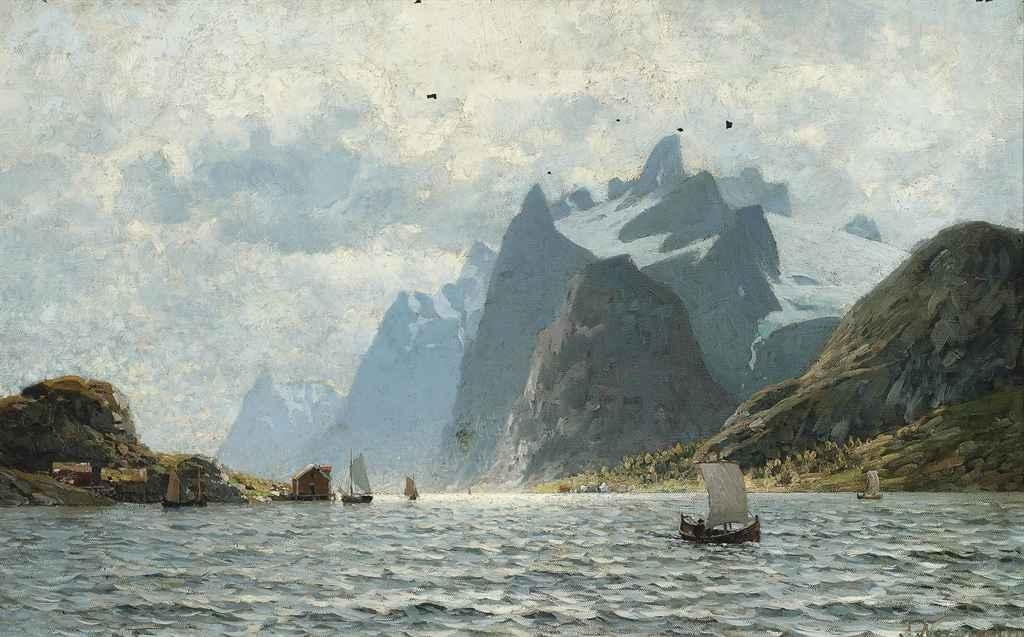 Eilert AdelsteenNormann | Fishing vessels on a Norwegian fjord | MutualArt