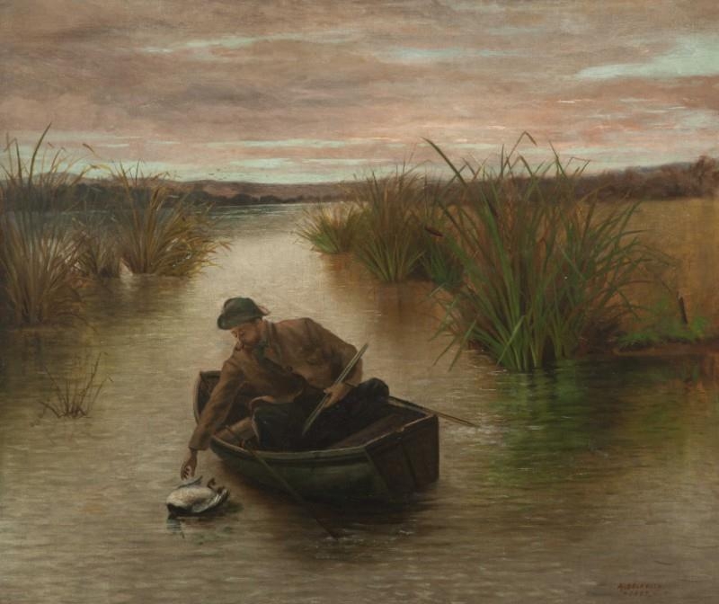 Arthur Beckwith | Hunter Retreiving Duck (1893) | MutualArt