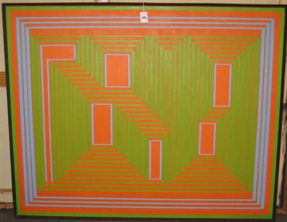 Ann Metzger | Geometric green and orange abstract (1968) | MutualArt