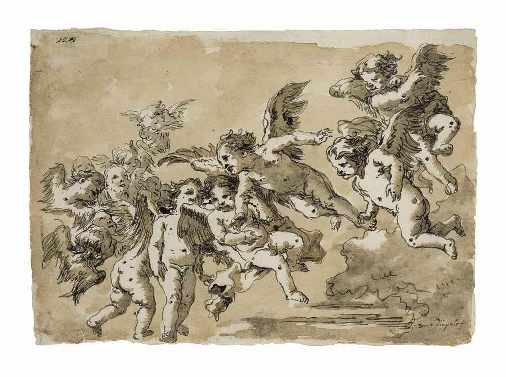 Giovanni Domenico Tiepolo | PUTTI FLYING AMONGST THE CLOUDS | MutualArt