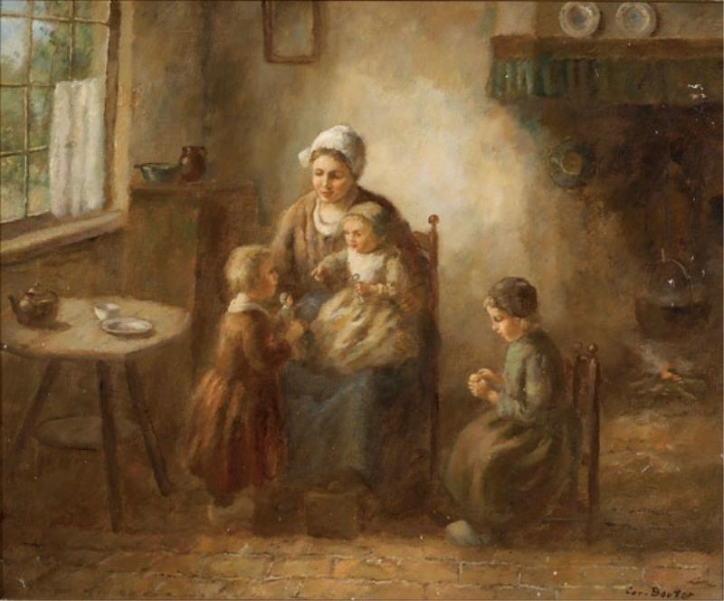 Cornelis Bouter | Mother and children in kitchen interior | MutualArt