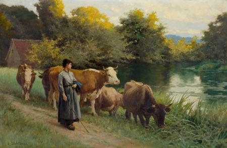 Édouard Bernard Debat-Ponsan | Young Woman by a Stream with Cattle ...