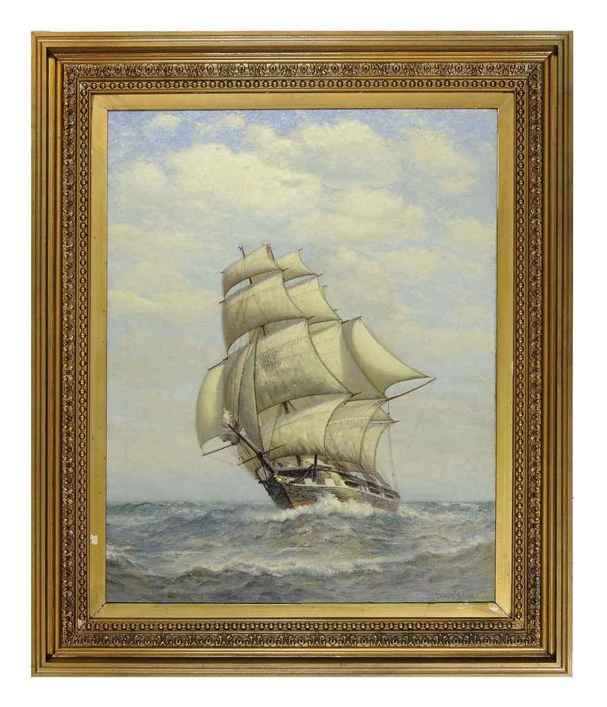 James Gale Tyler | A square rigged ship at sea (1900) | MutualArt