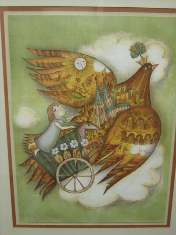 Francoise Deberdt | Surrealist composition, girl flying on a horse cart ...