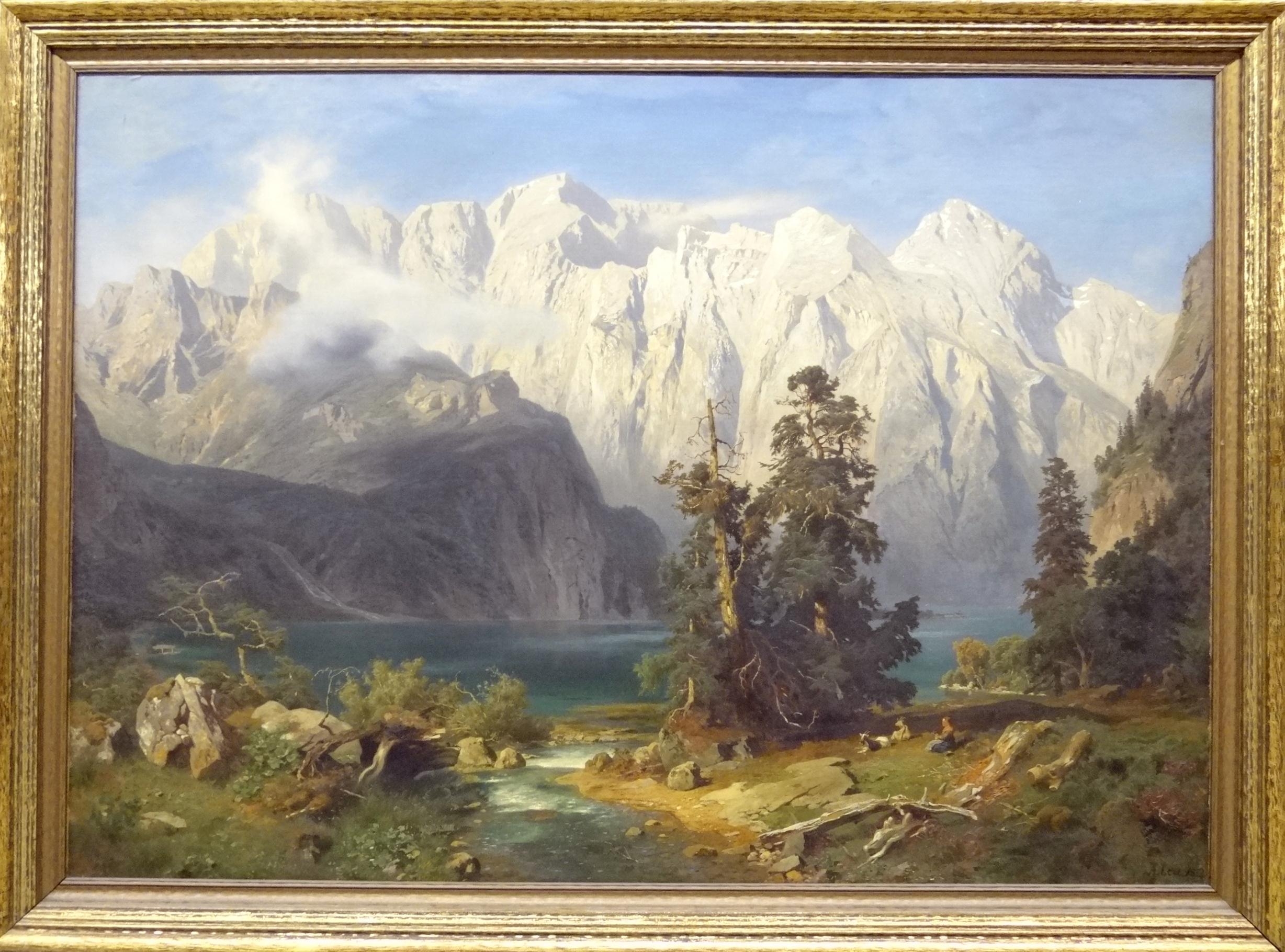 August Wilhelm Leu | Mountainous landscape with lake and stream ...