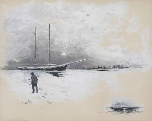 Julian Walbridge Rix | Schooner in ice with a city in the distance ...