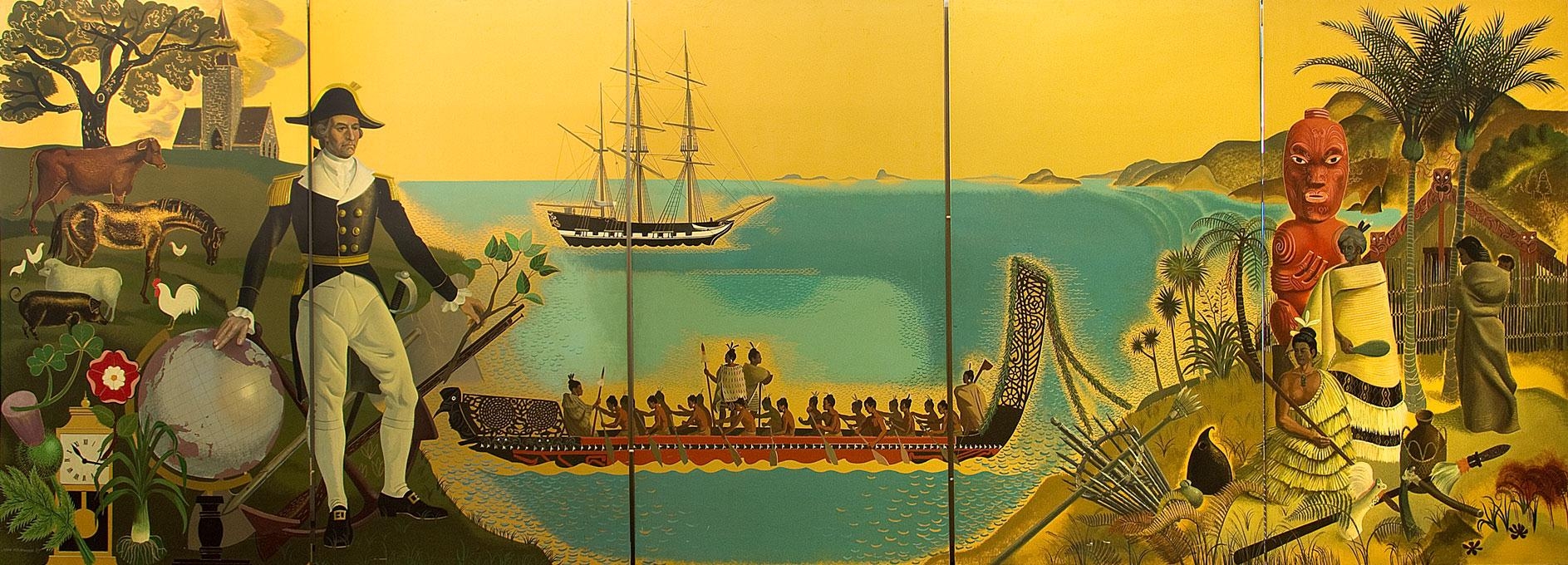 John Holmwood | Captain Cook Mural (5 panels) (1967) | MutualArt