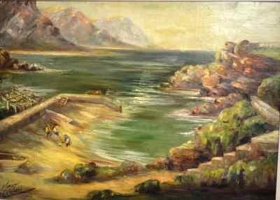 Kent Cottrell | Three figures on beach with mountain in background ...