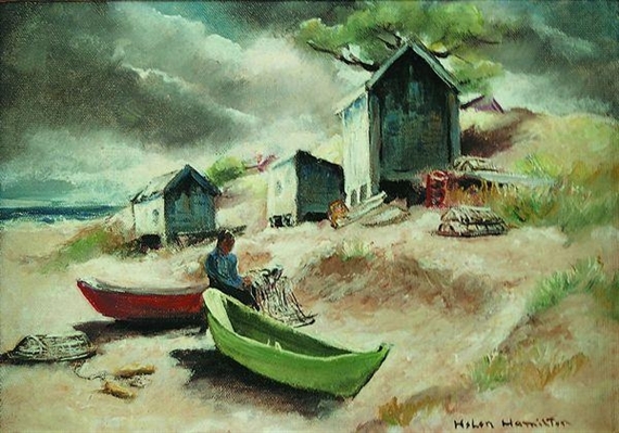 Helen Hamilton | 2 works: The Falls; Rowboats by the Shore | MutualArt