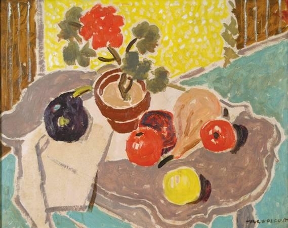 H.C. Wolcott | Still Life with Flower Pot and Fruit | MutualArt