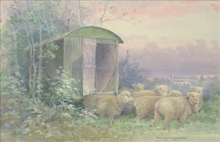 Gordon Beningfield | SHEPHERD'S HUT WITH SOUTHDOWNS | MutualArt