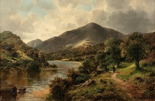 Frederick Carlton | A river landscape with figures on a path | MutualArt