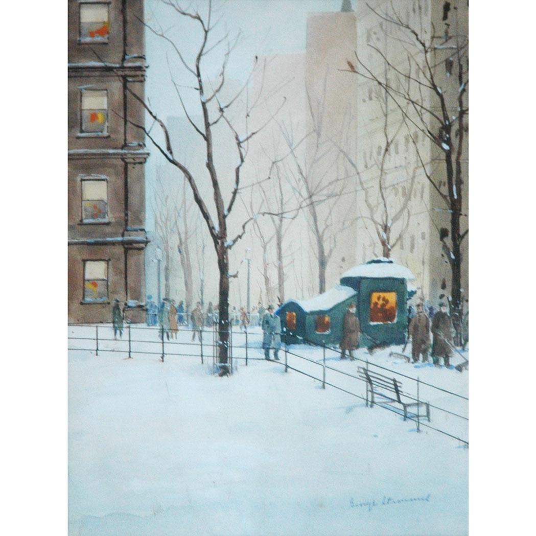 George Stimmel | 5 works: Snowy New York City Park; Chrysler Building ...