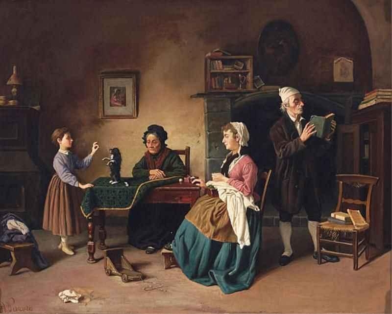 Vincenzo Vaccaro | Interior with four figures and a dog | MutualArt