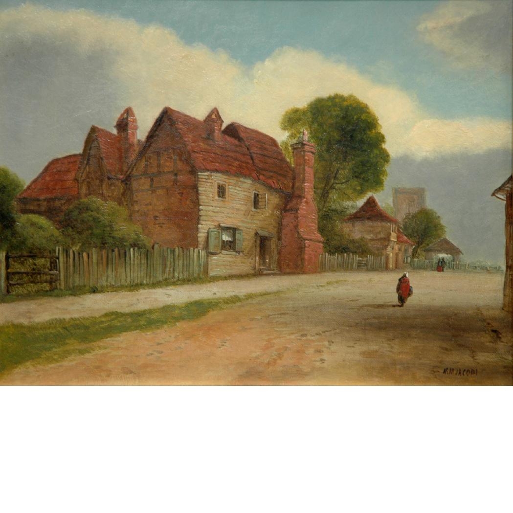 M.M. Jacobi | Figure Walking Along a Village Road | MutualArt