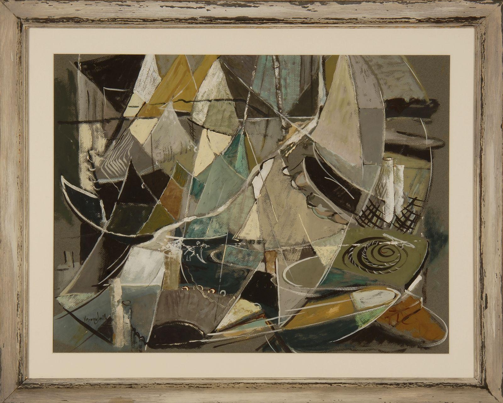 Vernon Smith | Abstract of sailboats at dock | MutualArt