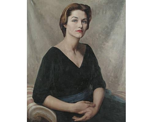 Michael Gilbery | Portrait of a lady in a black dress (1950) | MutualArt