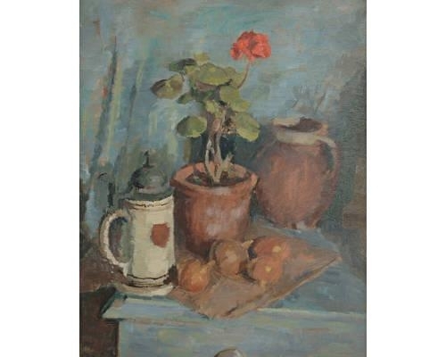 Philip Mathews | Still life of potted plant and onions | MutualArt