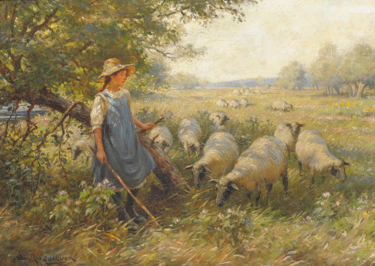 William Kay Blacklock | Landscape with a shepherdess and sheep in the ...