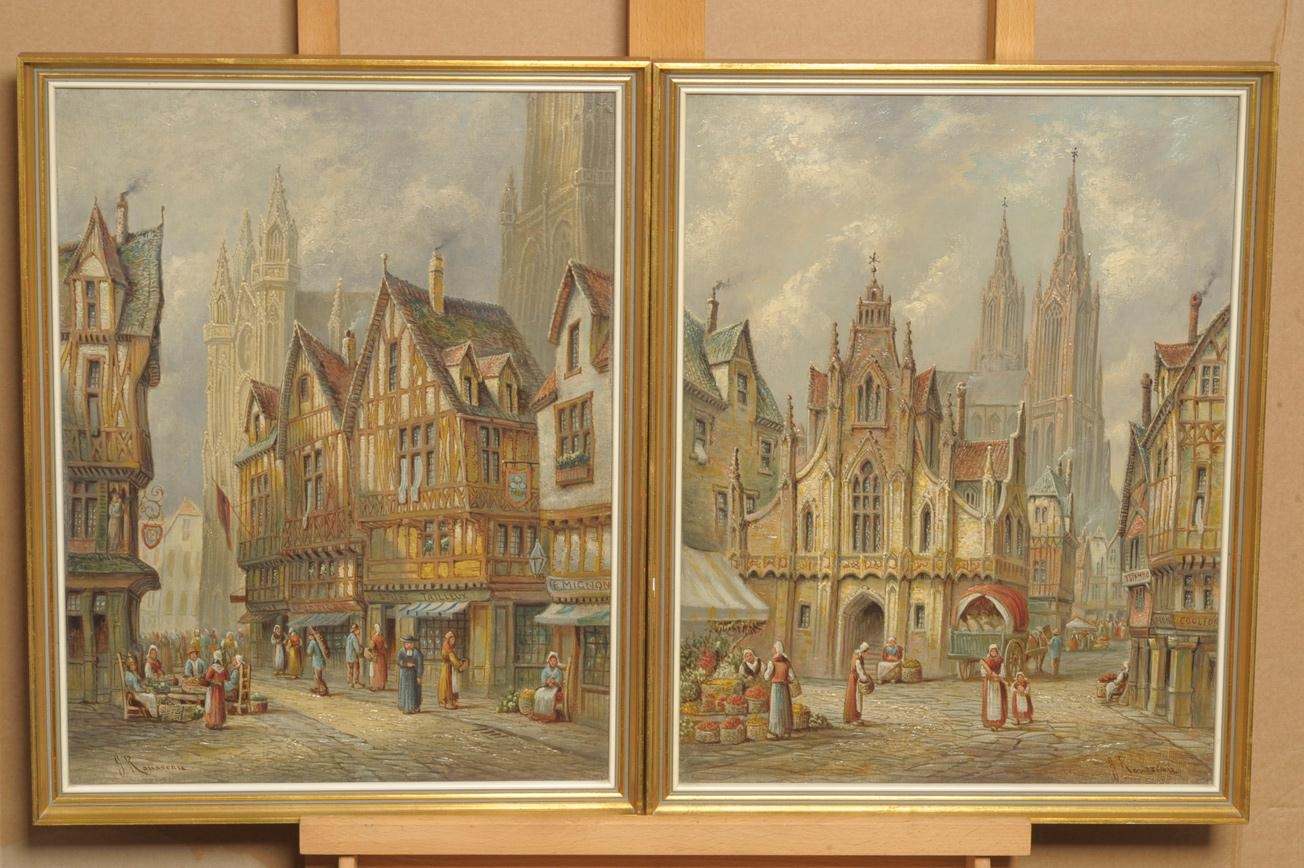 Jeanne Rij-Rousseau | Two works:Continental street scene with figures ...