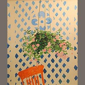 John Botz | Still life with flowers and an orange chair | MutualArt