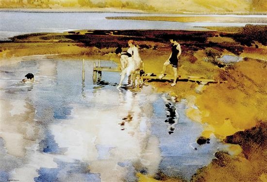 Sir William RussellFlint | GIRLS IN A POND | MutualArt