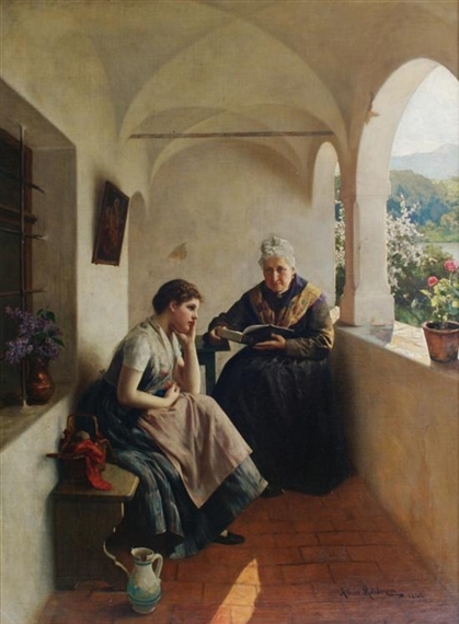 Albert Ritzberger | Storytime on the Balcony (1891) | MutualArt