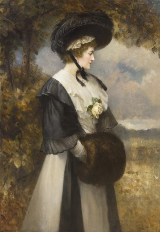 Edward Hughes | Portrait of a lady wearing a white dress, with a ...