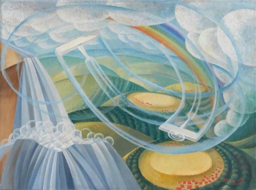 Alessandro Bruschetti | AEROPITTURA CON LAGO (1932) | MutualArt